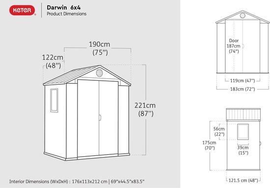 Keter Darwin 64 Tuinhuis - 190x122x221 cm - Grijs | bol.com