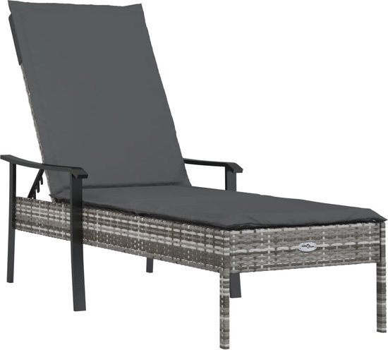 vidaXL Ligbedden 2 st met tafel en kussens poly rattan grijs | bol.com