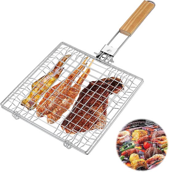 RVS Grillrooster voor BBQ - Verstelbare en Vergrendelbare Grillmand | bol