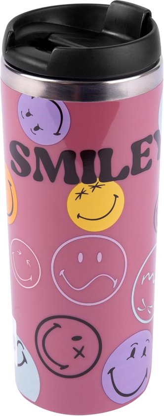 Smiley Thermobeker voor Onderweg - Isoleert Drankjes - Roze 350 ml | bol