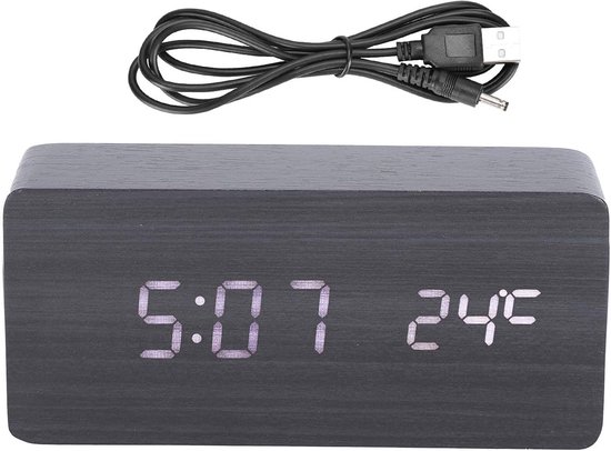 Moderne Wekker met LED Display, Touch Control en USB Oplader - Houtlook ...