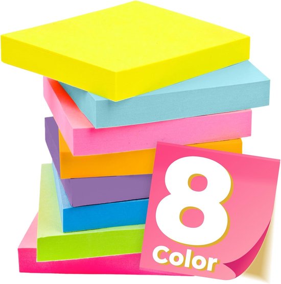8 Stuks - Sticky Notes Gekleurde - Memoblok - met 800 Memoblaadjes ...