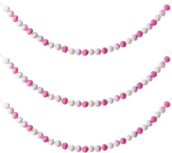 EGoods - Vilten bal slinger voor thuisdecoratie - Roze pom pom slinger ...