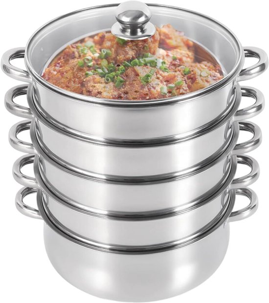 Stoompan 30 cm - Roestvrij Staal, Groentestomer met 1 Pan en 4 Dempers ...