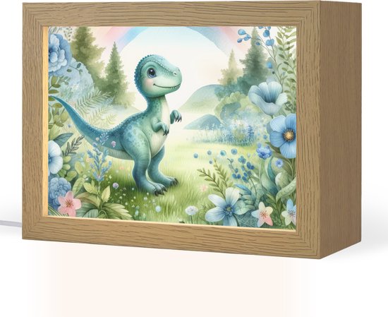 Nachtlampje 20x15 cm - Kinder lampje - Dino - Baby - Regenboog ...
