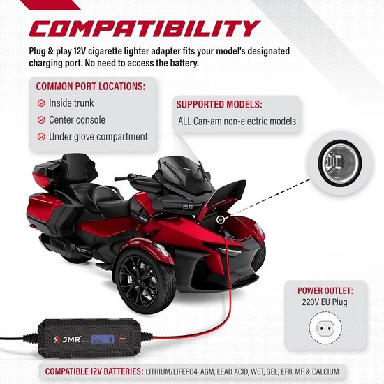 Accu Lader voor Can-am Spyder, Maverick, Defender, Commander, Ryker en ...