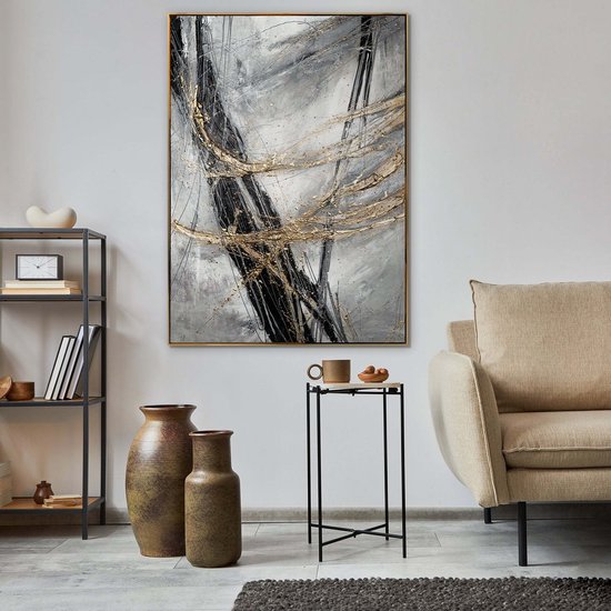 YS Painting Abstracte canvas schilderijen met gouden accenten en lijst ...
