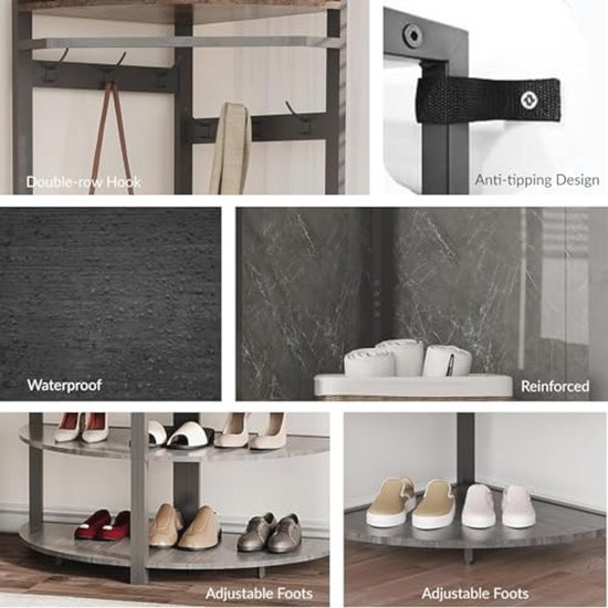 Ruimtebesparende hoekkapstok met 6 dubbele haken - Industrieel design ...