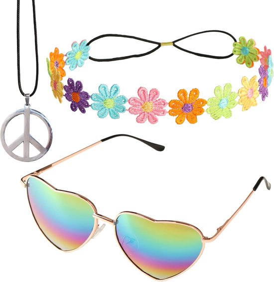 Hippie Kostuum Accessoires Set - Inclusief Bloemenkroon en Zonnebril | bol