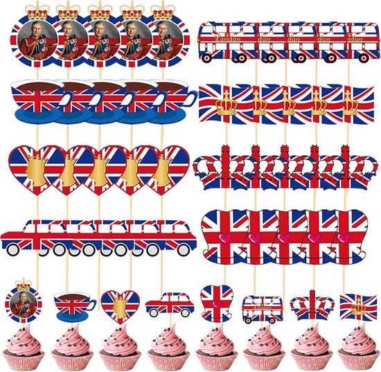 40x Britse Vlag Cupcake Toppers - Union Jack Prikkers voor Verjaardagen ...