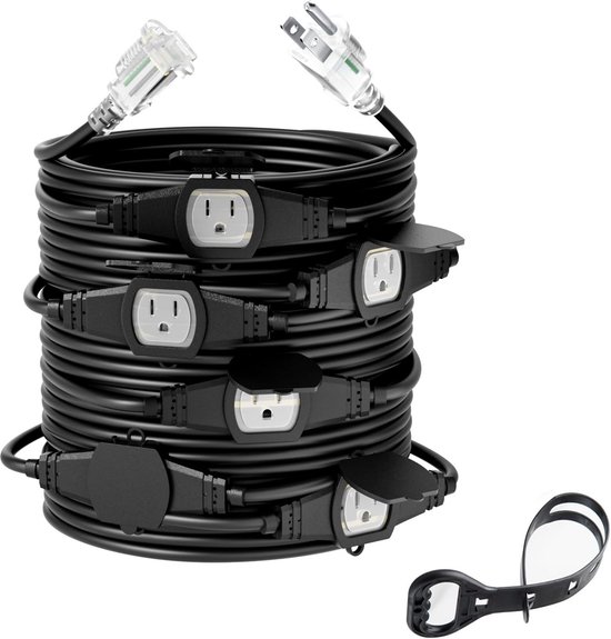 50FT 12 Gauge Buiten Power Extension Cord met 7 Outlets - Ideaal voor ...