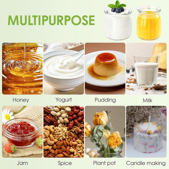 Set van 12 glazen yoghurtpotjes met deksel, 150 ml, ideaal voor yoghurt ...