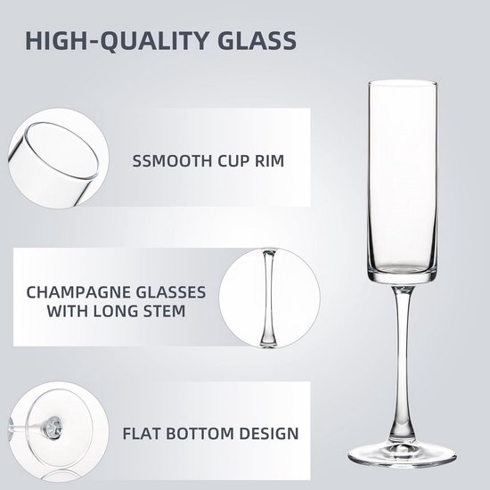 Set van 12 Cilindervormige Champagneglazen met Lange Steel ...