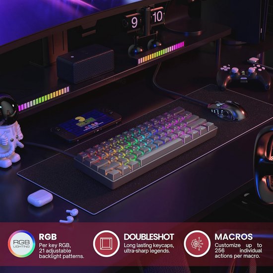 Mechanisch Gaming-toetsenbord 61 Toetsen met RGB Verlichting ...