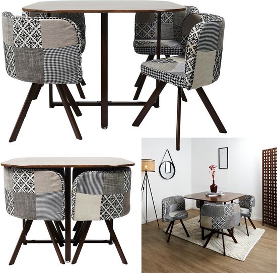 4goodz Compacte Eetkamerset 100x100cm met 4 stoelen - Patchwork Grijs ...