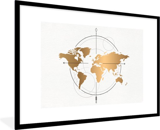 Fotolijst incl. Poster - Wereldkaart - Goud - Kompas - Kinderen ...