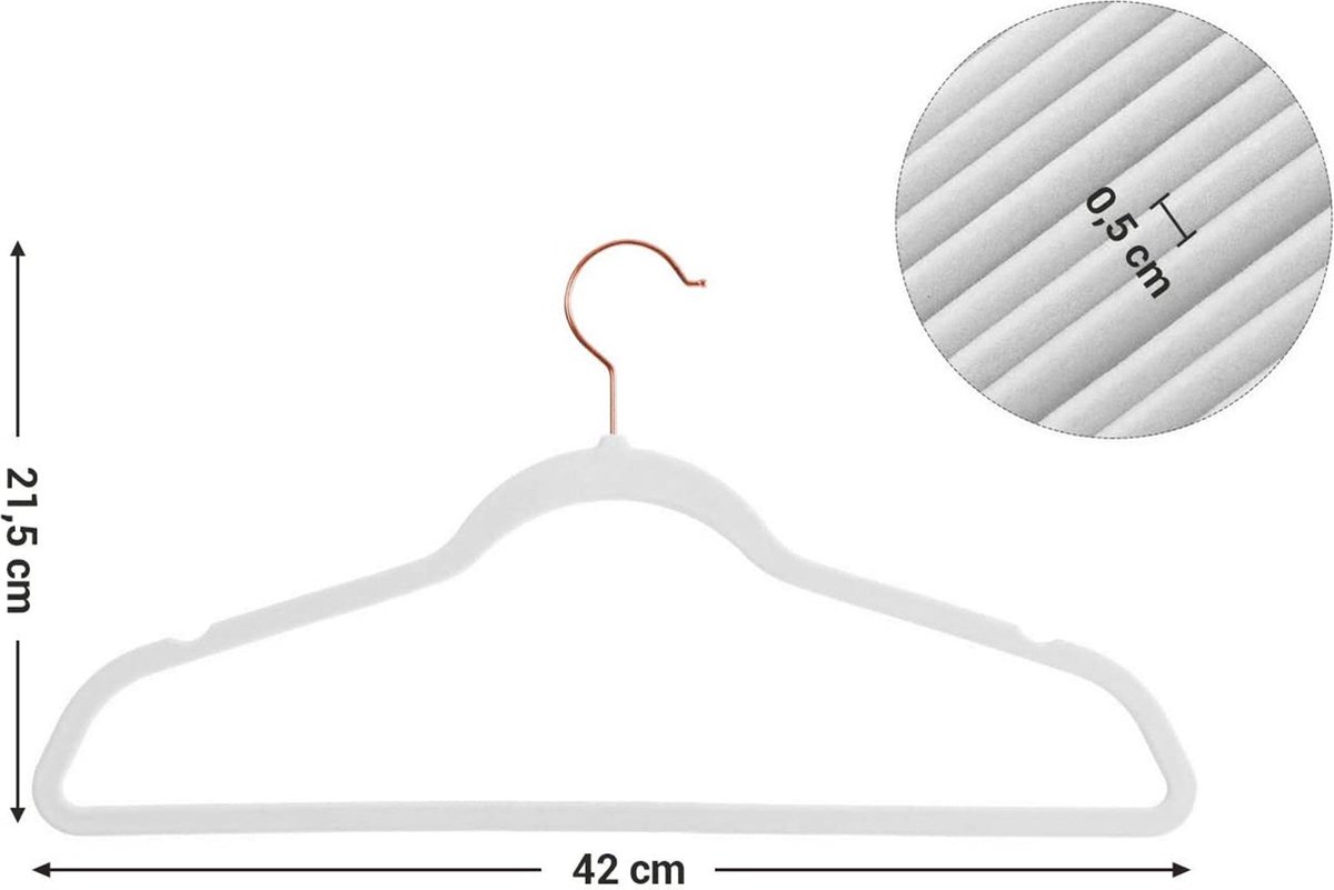 Hangers - Kledinghangers - Set van 20 - Goud Roze haak - Wit | bol