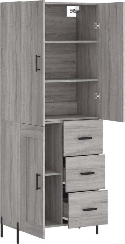 vidaXL Hoge Kast - Opbergkast - Grijs Sonoma Eiken - 69.5 x 34 x 180 cm ...