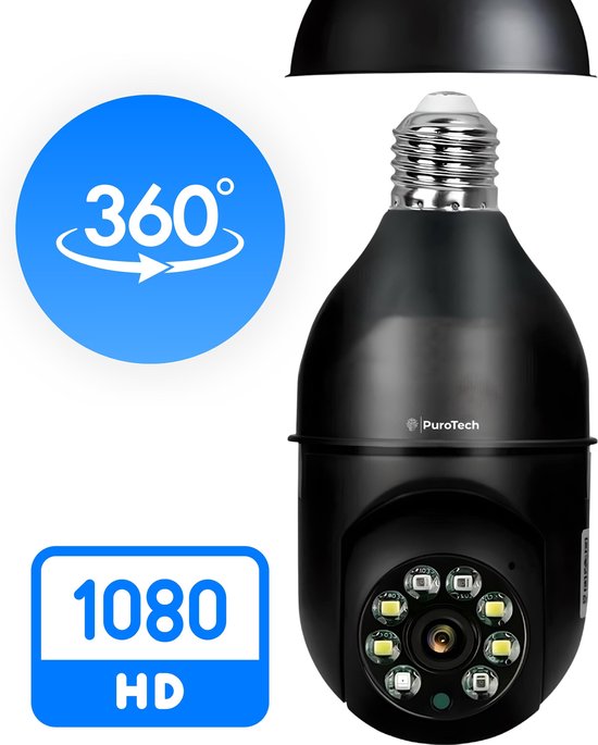PuroTech Beveiligingscamera Zwart - IP Camera - E27 Dikke Fitting- Spy Camera - 2-Weg... | bol
