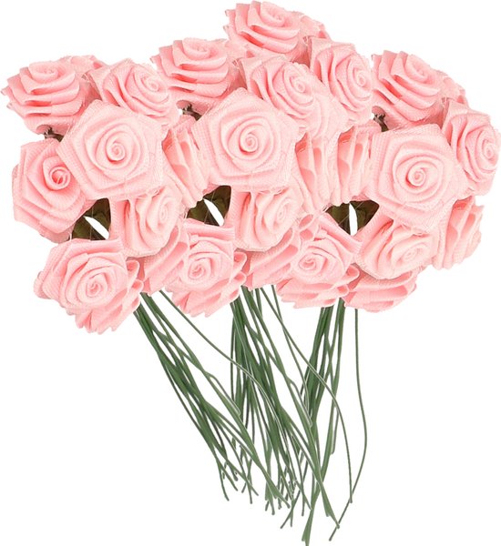 Rayher Decoratie roosjes satijn - 4x - bosje van 12 - lichtroze - 12 cm ...