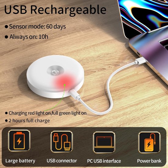Nachtlampje met bewegingsmelder USB-oplaadbaar warm licht - lamp voor ...