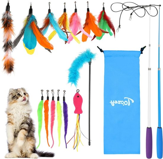 16-delige Kattenhengel Set - Uitschuifbare Hengels - Speeltjes met ...