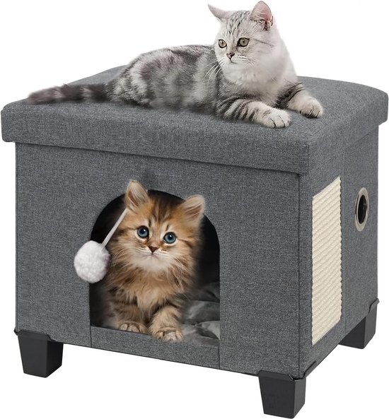 JGS ® Kattenmand, linnen kattenhuis voor katten met krabplank en ...