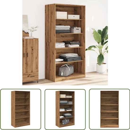 The Living Store Gangkast 5 vakken - 100x50x200cm - Artisanaal eiken ...