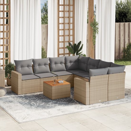 vidaXL Loungeset 9-delig - Beige - Inclusief Kussens | bol