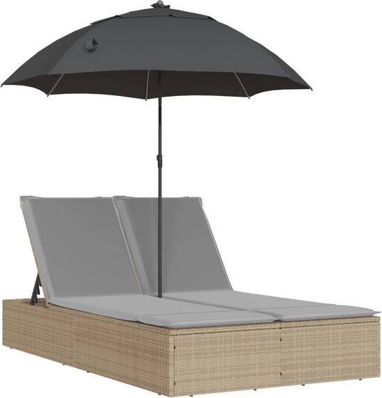 vidaXL Ligbed - 2-persoons - Met kussens en parasol Ligbed - Tuinset ...