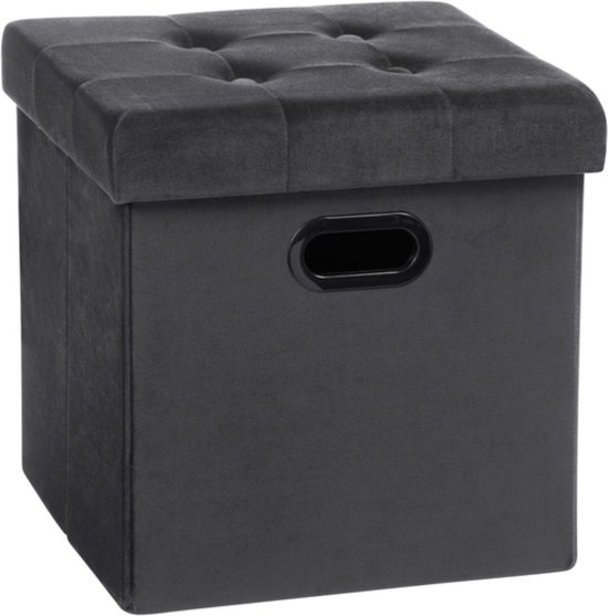 Poef - Grijs - Velvet - Met opbergruimte - 37.5x37.5x38cm | bol