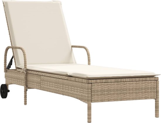 vidaXL Ligbed met Wielen en Kussen - Beige Ligbed - Lounge Stoel ...