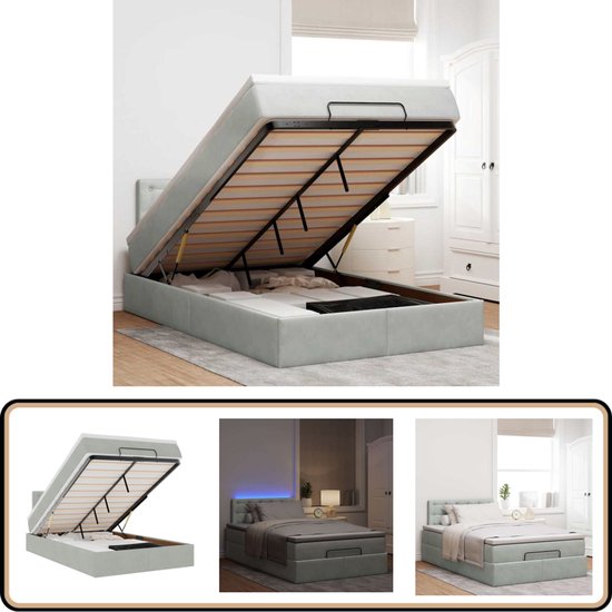 vidaXL Bed poef met matras en LED's 120x190 cm fluweel lichtgrijs | bol