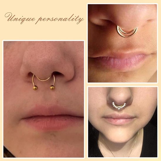 Gouden Fake Neuspiercing Set - 6 stuks - Large - Roestvrij staal | bol