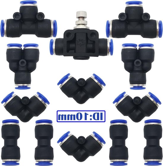 13-delige Air Push Kit voor snelle slangkoppeling - 10 mm PU/PE/nylon buis (type Y + T... | bol