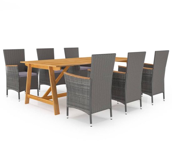 vidaXL Tuinset - 7-delig - Grijs - Acaciahout & Rattan Tuinset - Acacia ...