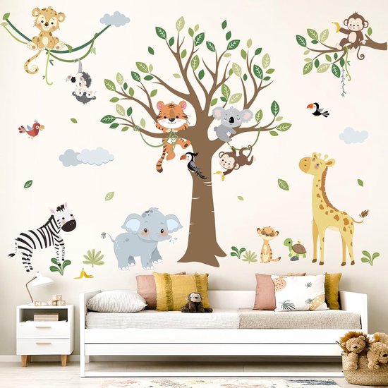 Grote Bos Dier Muurstickers - Jungle Decoratie voor Kinderkamer - Set van 8 - Multikleur | bol