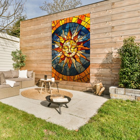 Tuinposter 120x180 cm - Tuindecoratie Mozaïek - Zon - Geel - Cirkel ...