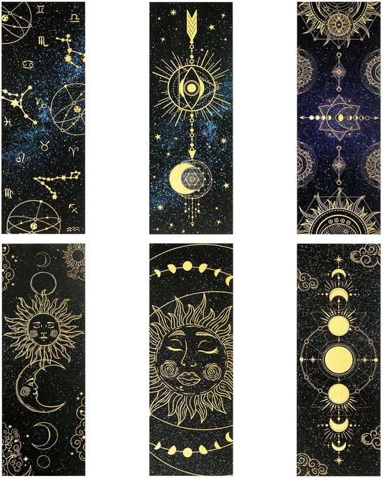 Set van 18 astrological paper bookmarks - galaxy - star - sun - moon ...