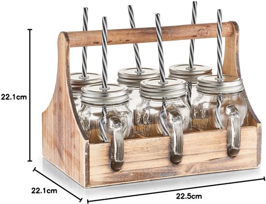 Houten kist met glazen - modern design - set van 6 | bol