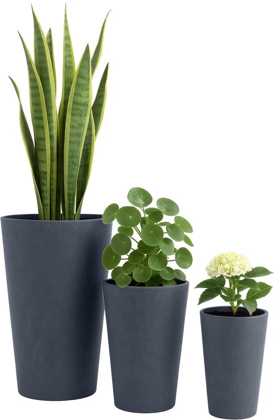 CLP Set van 3 ronde bloempotten - voor binnen en buiten - weerbestendig ...