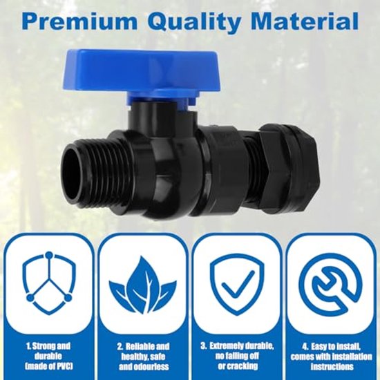 Set van 2 PVC regenvat kranen van 3/4 inch met doorvoertule ...