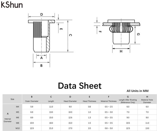 50 stuks Rivet moer roestvrij staal 304 plat hoofd trek in M4-M10 met ...