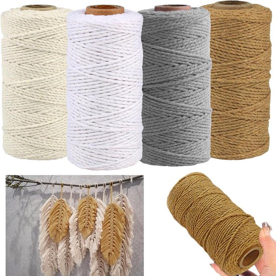 Allecto Premium - Macrame touw pakket van 4 stuks - 2 mm x 100 m ...