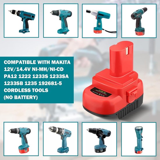 Accu Adapter Makita 18V Li-ion naar 12V/14.4V Ni-Mh/Ni-Cd Accu | bol