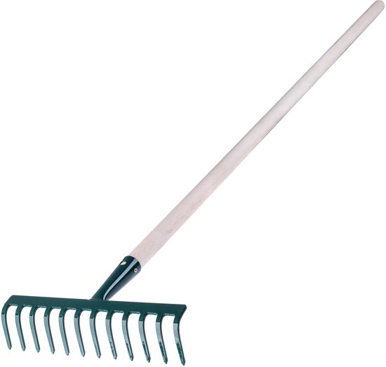 KADAX Hark van metaal, platte hark met steel van hout, bladbezem voor ...