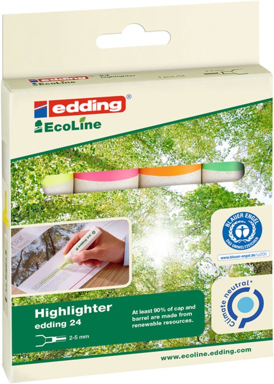 edding 24 EcoLine highlighter - markeerstift - geel/oranje/groen/roze ...