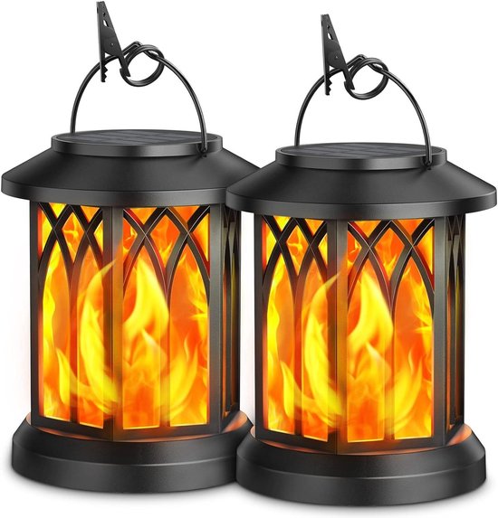 Outdoor Solar Garden Lights - 2 Pieces Solar Lanterns with Realistic ...