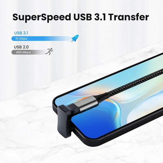180 graden haakse adapter (2 stuks) USB-C 3.1 mannelijk naar vrouwelijk ...