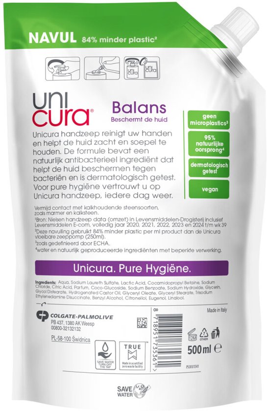 Unicura Vloeibare Handzeep Navulling Doypack Balans - 500 ml | bol